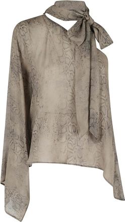 Federica Tosi Femme, Blouses et Chemises, Vert, Taille: 34 FR Blusa Monospalla Georgette Stampa Pitone