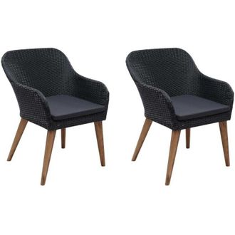 vidaXL Vidaxl - Ensemble de 2 chaises Polyrattan &eacute;l&eacute;gantes des ext&eacute;rieurs avec diff&eacute;rentes couleurs coussins couleur : Noir