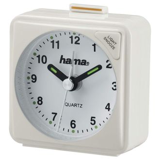 Hama analoger Wecker inkl. Batterie (batteriebetriebener Reisewecker mit schneller werdendem Alarm und Schlummerfunktion, Wecker mit Licht, fluoreszierende