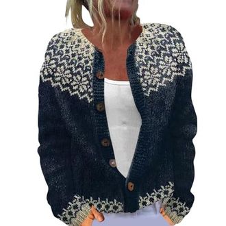 Generic Cardigan Femme Veste en Tricot &Eacute;l&eacute;gant Pull &Eacute;lastique Maillots Boutons Vestes Femmes Surdimensionn&eacute;es Pulls Jacquard Pulls Manches Longues Mode Cardig