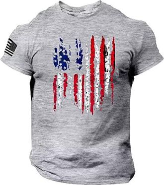 Generic T-shirt d&eacute;t&eacute; pour homme - Logo du drapeau am&eacute;ricain - T-shirt d&eacute;contract&eacute; &agrave; manches courtes imprim&eacute; - Grandes tailles, gris, 3XL