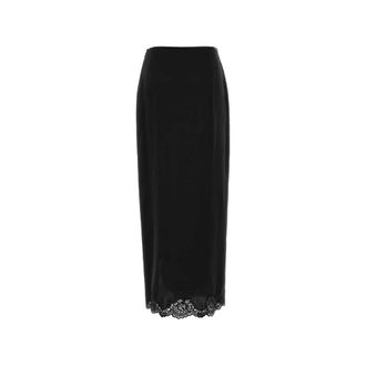 Valentino Lace-Trimmed Silk Skirt - Black