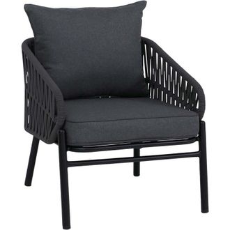 Hhg [NEUWERTIG] Aluminium-Gartenstuhl HHG-216, Loungestuhl Sessel Outdoor, Seilgeflecht Rope Stoff/Textil (180g/m&sup2;) anthrazit