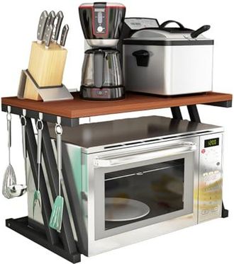 Generic &Eacute;tag&egrave;re Stable en Bois for Four &Agrave; Micro-Ondes avec Crochets, Support De, Grille R&ocirc;tir, Plan Travail for, Rangement Comptoir Cuisine(A)