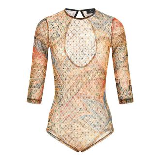 Etro Femme, Tops, Multicolore, Taille: 34 FR Body en tulle imprim&eacute; floral et feuillage cachemire