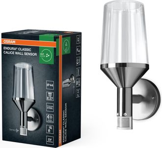 Osram ENDURA Classic Calice Sensor-Wandleuchte in moderner Edelstahloptik mit Glasdiffusor, E27, IP44-Schutz, f&uuml;r Auffahrt- und Wegbeleuchtung