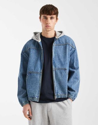 Redefined Rebel John - Veste en jean oversize &agrave; capuche - Bleu moyen