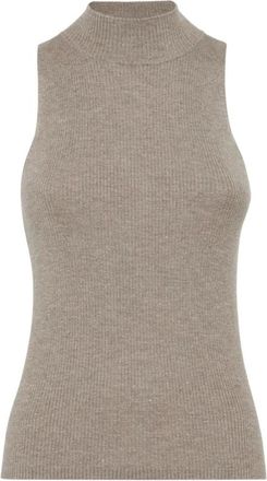 Brunello Cucinelli Femme, Tops, Brun, Taille: 40 FR D&eacute;bardeur c&ocirc;tel&eacute; &agrave; col montant sans manches