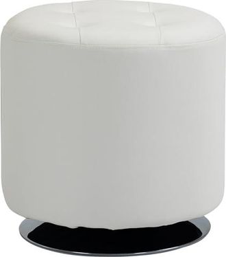 HOMCOM Repose Pied Salon pivotant &agrave; 360&deg;, Ottoman Rond, si&egrave;ge rembourr&eacute; en PU avec Base en Acier, Pouf Salon pour Chambre &agrave; Coucher, entr&eacute;e, &Oslash; 45,5 x 44,5 cm