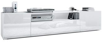 Vladon Lowboard Mogan, TV-Kommode mit 2 T&uuml;ren, 1 Klappe und 1 offenes Fach, Wei&szlig; matt/Wei&szlig; Hochglanz (181 x 39 x 35 cm)