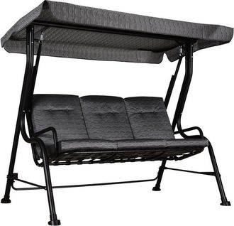OUTSUNNY Balancelle de jardin 3 places grand confort toit inclinaison r&eacute;glable &eacute;pais coussins amovibles polyester acier &eacute;poxy gris noir
