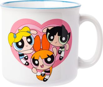 Silver Buffalo The Powerpuff Girls Featuring Bubbles, Blossom and Buttercup Townsville Keramik-Camper-Tasse, 590 ml