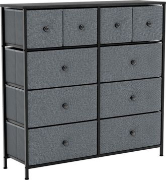 Home Discount Chorley Kommode mit 10 Schubladen aus Stoff mit Metallrahmen für Schlafzimmer & Wohnzimmer, Grau-Schwarz