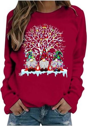 Generic Pulls de No&euml;l pour femmes avec motif original darbre de No&euml;l, lutin, nain de No&euml;l, poup&eacute;e imprim&eacute;e - Sweats &agrave; manches longues de No&euml;l d&eacute;contract&eacute;s ave