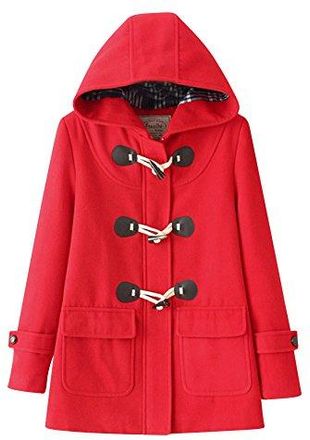 DianShao Femme À Capuche Trench Coat Chaud Manteau Bouton Et Fermeture Éclair Outwear Rouge XL