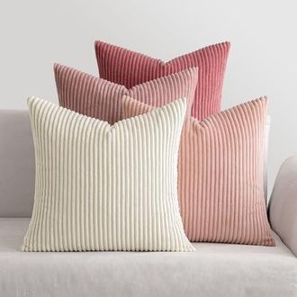 Miulee Housses de Coussin en Velours C&ocirc;tel&eacute; Carr&eacute;es D&eacute;coratives Douces pour Le Printemps Douce en Velours Ray&eacute; Lot de 4 pour la D&eacute;coration Int&eacute;rieure Canap&eacute; 