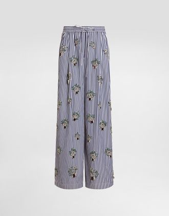 Dolce & Gabbana Poplin Trousers With Crystal Flower Embroidery - Frau Hosen Und Shorts Mehrfarbig 42