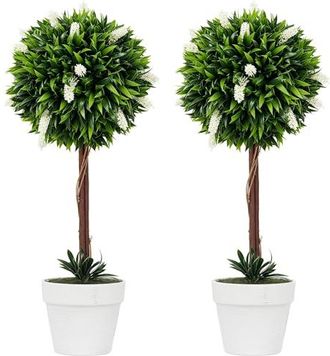 HOMCOM Lavande artificielle, set de 2 grandes plantes artificielles de 60 cm, plantes artificielles en pot, fleur artificielle en plastique comme une vraie p