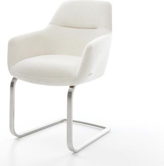 DELIFE Freischwinger Pejo-Flex Bouclé Soft Beige Freischwinger flach Edelstahl Taschenfederkern, Esszimmerstühle