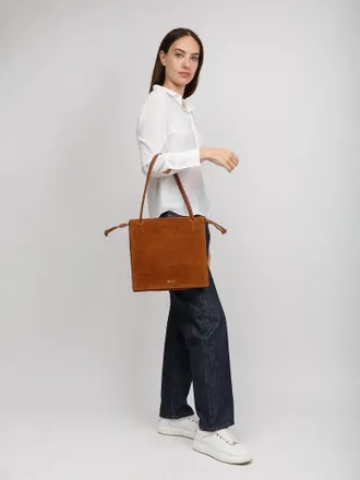 Coccinelle Embossed Logo Cowhide Shoulder Bag - Cognac