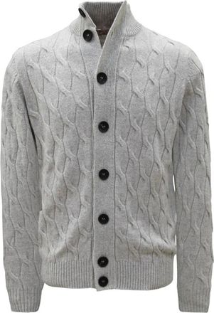 FILIPPO DE LAURENTIIS Homme, Pulls, Gris, Taille: XL Cardigan en laine et cachemire &agrave; torsades