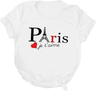 Generic Tunique d&eacute;contract&eacute;e &agrave; manches courtes et col rond pour femme pour la Saint-Valentin 2026, blanc, XXL