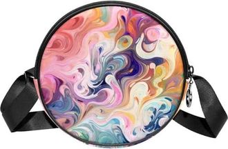 Generic Sac &agrave; bandouli&egrave;re rond rond pour femme, petit sac &agrave; bandouli&egrave;re marbr&eacute; avec fermeture &eacute;clair et bretelles r&eacute;glables
