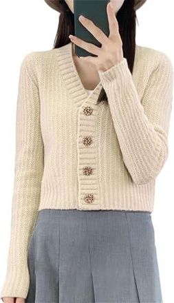Generic Cardigan dhiver en cachemire pour femme, col en V, couleur unie, haut ample, manches longues, col en V, boutonn&eacute;, Beige, XL