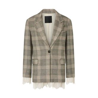 Liu Jo Femme, Vestes, Beige, Taille: 44 FR Blazer &agrave; carreaux avec d&eacute;tails en dentelle