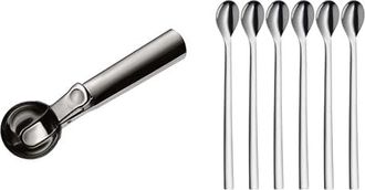 WMF Nuova Longdrinkl&ouml;ffel 6-teilig, Lange L&ouml;ffel 22 cm, Latte Macchiato L&ouml;ffel & Gourmet Eisportionierer 18 cm, Eisl&ouml;ffel mit Auswerfer, Cromargan Edelsta