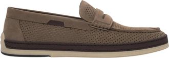 Estro & Luminara Homme, Chaussures, Gris, Taille: 41 EU Mocassins en nubuck avec perforation d&eacute;corative