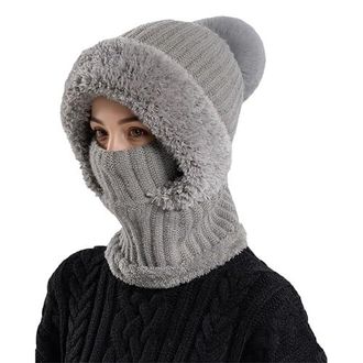 Generic Bonnet tricot&eacute; pour Femme, Ensemble 3 &eacute;charpes Chaudes pour lhiver et lautomne, Robe dhiver am&eacute;lior&eacute;e, Gris, Taille Unique