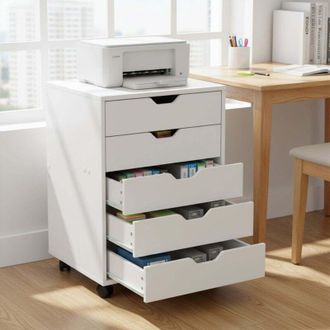 Eggree Armoire &agrave; tiroirs &agrave; roulettes avec 5 tiroirs, meuble de classement mobile blanc, parfait sous un bureau pour la maison ou le bureau