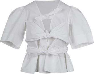 Ganni Femme, Blouses et Chemises, Blanc, Taille: 38 FR Blouse &agrave; col en V avec noeuds