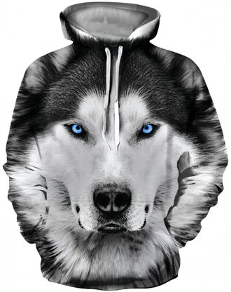 Ocean Plus Herren Mehrfarbig Hoodie Sch&auml;del Kapuzenpullover Bunt Wolf Pulli Totenkopf Sweatshirt mit Kapuzen (XXL/3XL (Brustumfang: 126-146CM), Husky)