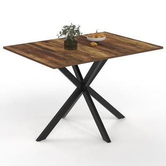 IDMarket Table à Manger Rectangle Alix 6 Personnes Pied araignée Noir et Plateau Bois foncé Hawkins 110 cm
