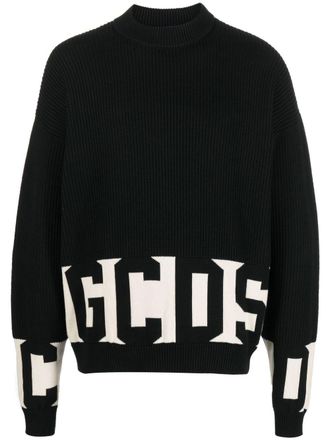 GCDS Gerippter Pullover mit Logo-Print - Schwarz