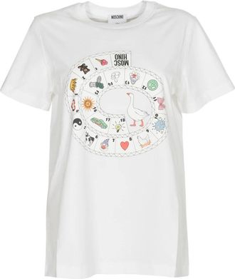 Moschino Femme, Tops, Blanc, Taille: 40 FR T-Shirt Imprim&eacute; en Jersey de Coton