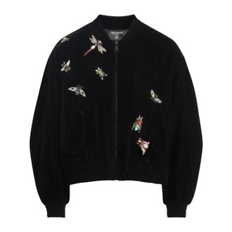 Balmain Bestickte Samt-Bomberjacke mit Insektenmotiv - - Jackets - Herren - Schwarzk - S