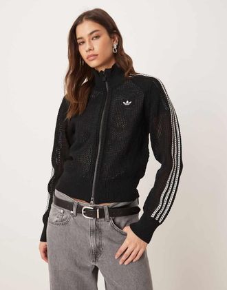 adidas Originals Firebird - Haut de surv&ecirc;tement en maille crochet&eacute;e - Noir