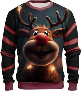 Generic Pull de Noël pour homme, pull de Noël amusant et fantaisie, imprimé graphique, motif imprimé, pull dhiver chaud à col rond, tendance, décontracté, ten