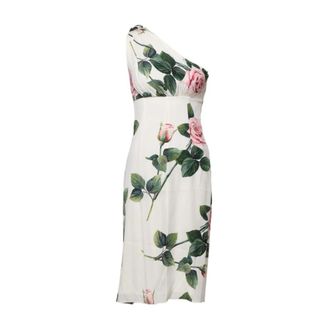 Dolce & Gabbana Wei&szlig;e Blumige One-Shoulder Midi Kleid - - Dresses - Damen - Mehrfarbig - 2XS