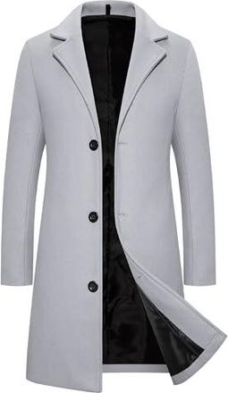 Generic Manteau dhiver pour homme avec col cranté simple boutonnage Coupe ajustée Chaud Tendance Trench Coat mi-long Veste daffaires, gris clair, XXL