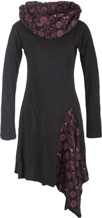vishes Alternative Bekleidung - Asymmetrisches Langarm Damen Zipfelkleid Baumwolle Schalkragen schwarz 40
