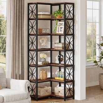 Tribesigns &Eacute;tag&egrave;re dangle de 200 cm, Biblioth&egrave;que Angle &agrave; 7 Niveaux Industrielle, avec Structure M&eacute;tallique, &Eacute;tag&egrave;re de Rangement en Bois pour Salon, Cuisine, Bu