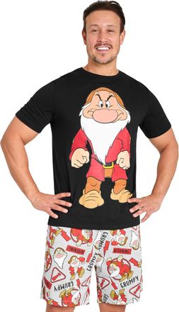 Disney Grumpy Schlafanzug Herren Kurz, Pyjama Set T-Shirt & Shorts - Geschenke f&uuml;r M&auml;nner (Schwarz/Grau, XL)