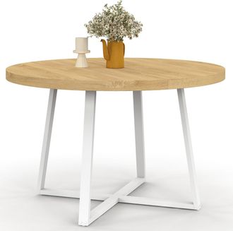 IDMarket Runder Esstisch Selma 4-6 Personen Holz und Wei&szlig; 110 cm