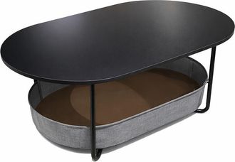 Relaxdays Relaxdays Couchtisch, mit Stoffkorb, oval, Beistelltisch mit Stauraum, HBT 55x100x45 cm, MDF & Eisen, schwarz-dunkelgrau