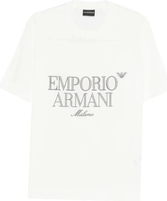 Emporio Armani Homme, Tops, Blanc, Taille: XL Logo Embroidery Crew Neck T-shirt