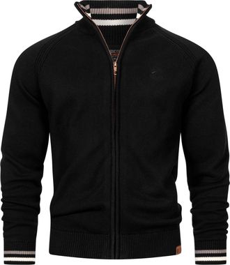Indicode Herren INArutemia Strickjacke aus Baumwolle | Fein-Strick Cardigan mit Stehkragen und Reißverschluss Black, S